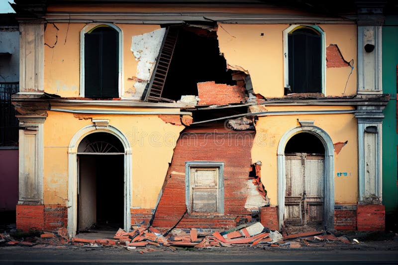 Destructed Building with Open Cracks and Destruction after Aftermath ...