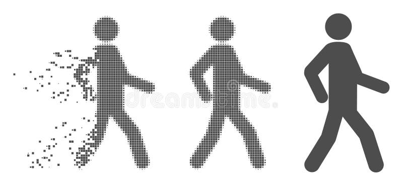 Destructed Pixel Halftone Walking Man Icon Stock Vector - Illustration ...