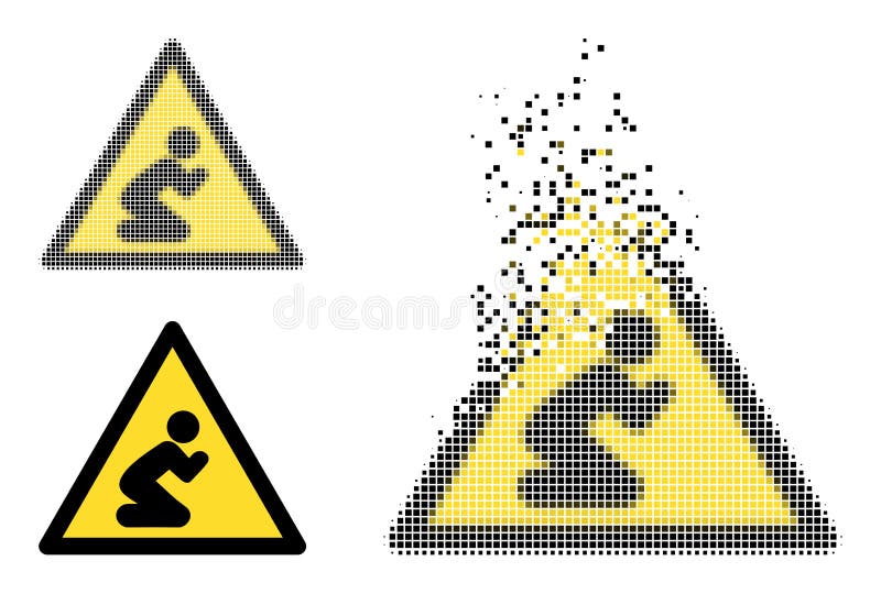 Destructed Pixelated and Original Praying Person Warning Icon Stock ...