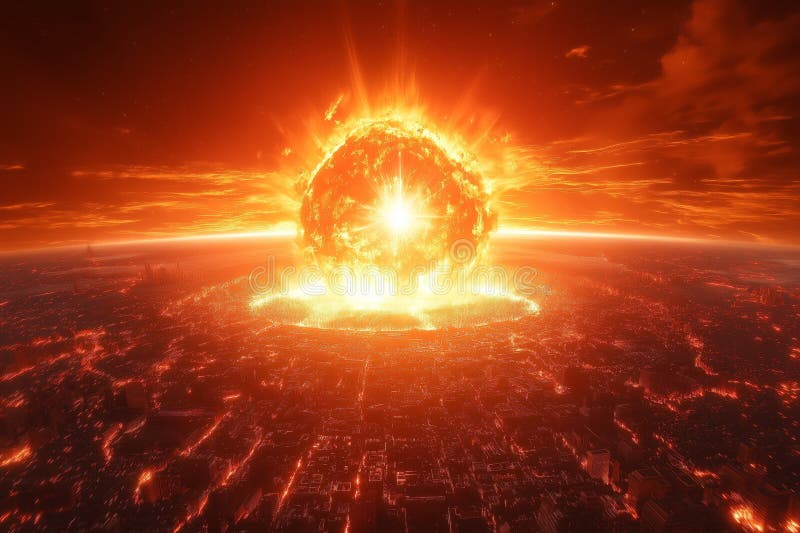 Destruction from Atomic Explosion Over a Devastated City Landscape ...