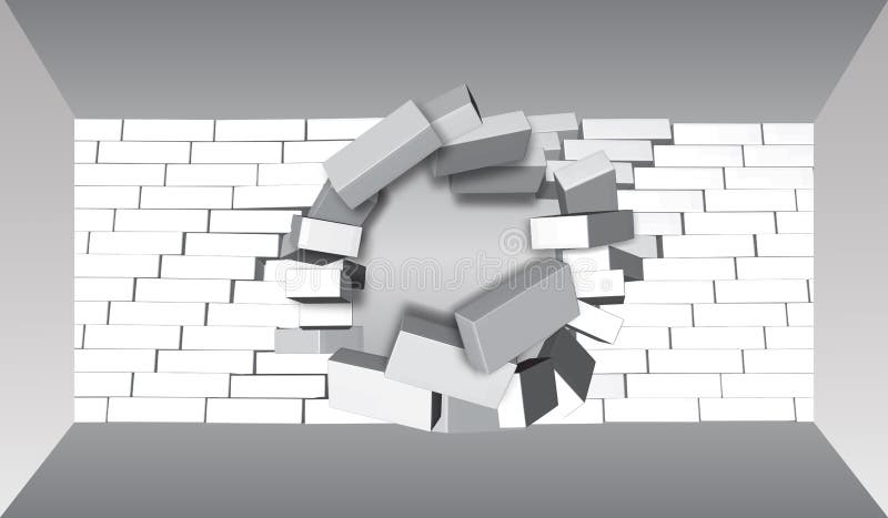 Destruction Of A Brick Wall. 3D Breaking Brick Wall. Wall Being Smashed ...