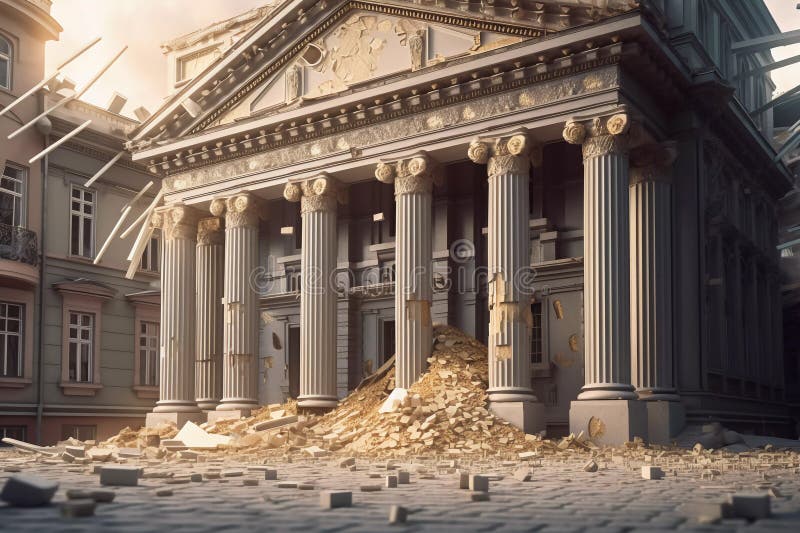 Destruction of a Building with Columns. Bank Building Collapse Stock ...