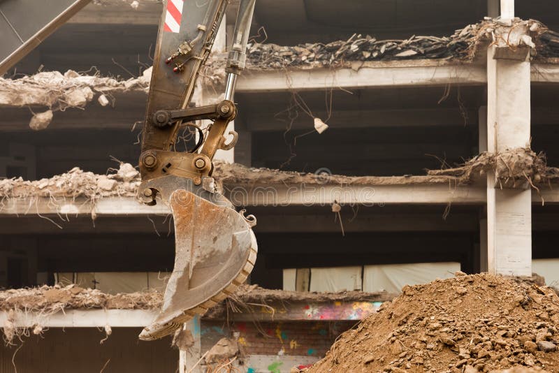 Destruction of Concrete Building with Equipment Stock Photo - Image of ...
