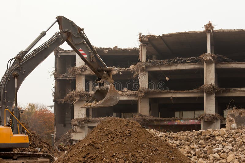 Destruction of Concrete Building with Equipment Stock Photo - Image of ...