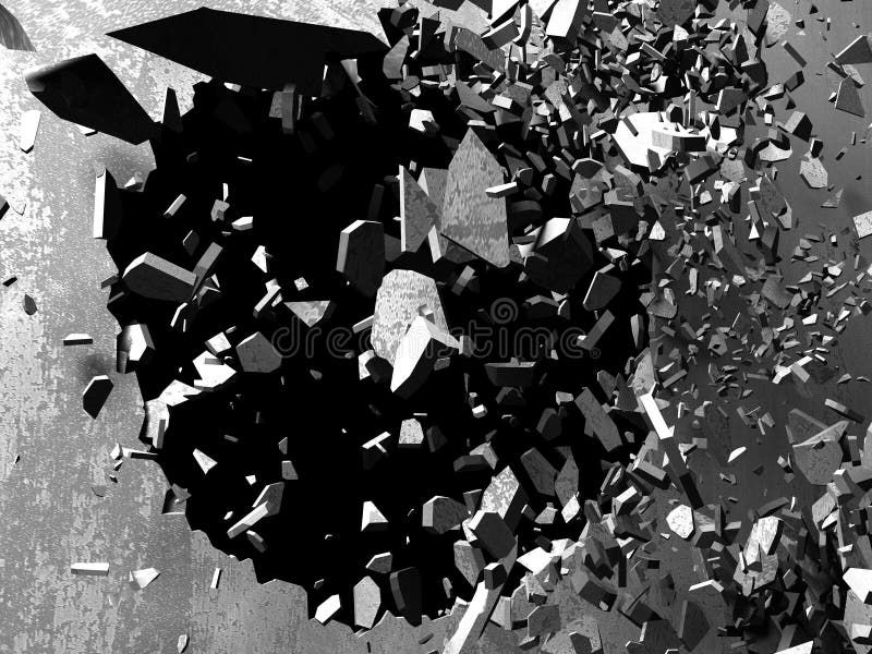 Destruction of Concrete Old Wall with Explosion Demolition Hole Stock ...