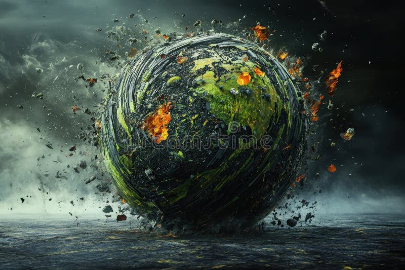 Destruction of Earth in a Dramatic Artistic Representation with Flames ...