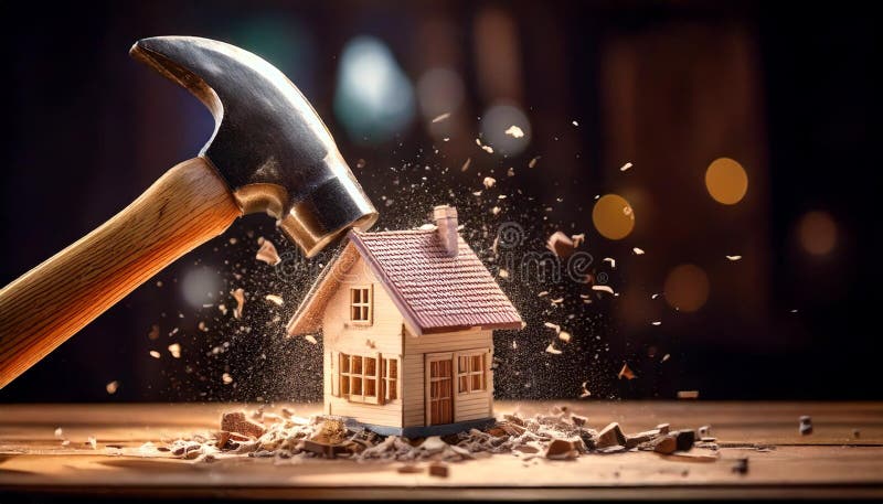 Destruction in Motion: Tiny House Shattered by Hammer Stock ...