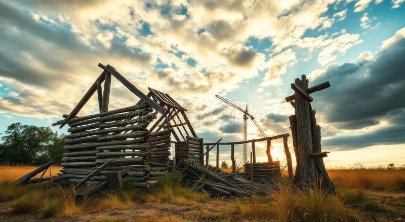 Destruction of a Neglected Timber Structure Nature Restoration Stock ...