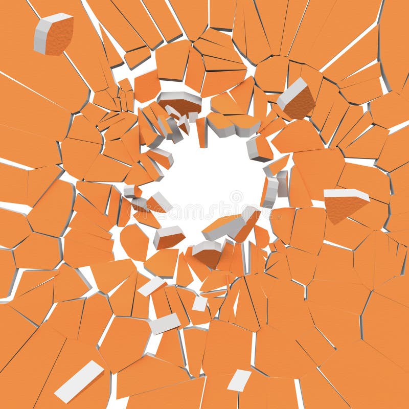 Destruction of Orange Wall on White Background 3D Stock Illustration ...