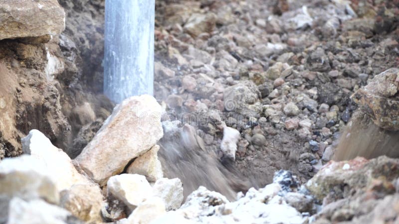 Destruction of Solid Soil Rock with Pneumatic Jackhammer Stock Video ...