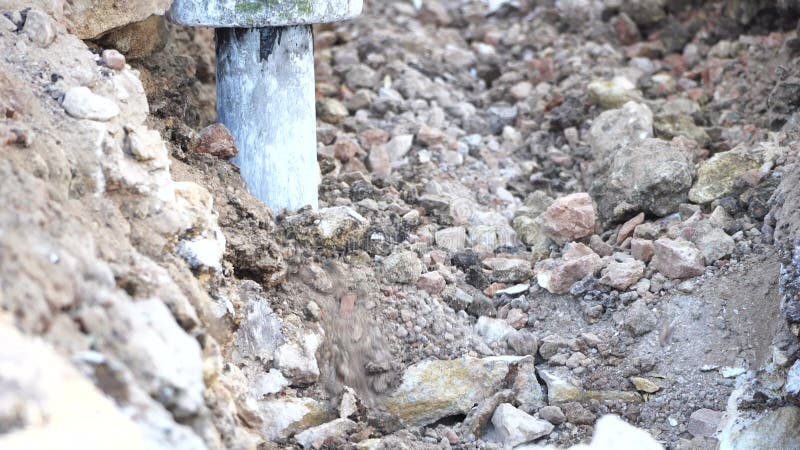 Destruction of Solid Soil Rock with Pneumatic Jackhammer Stock Video ...
