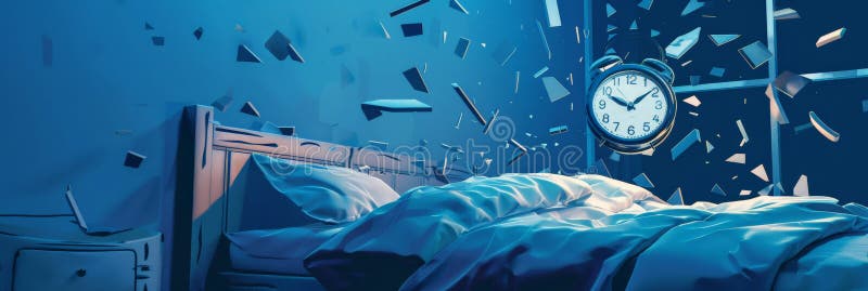 Destruction of Time and Sleep, Exploding Clock Above a Restless Bed ...