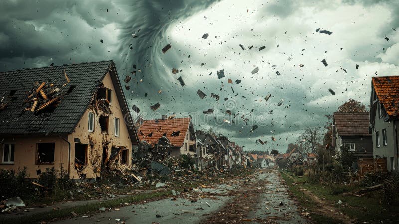 Destruction from Tornado with Debris in Urban Environment Stock ...