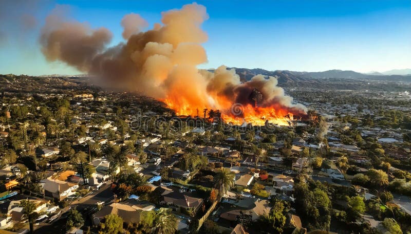 Destruction Unfolds: Fire Engulfs Suburban Homes Stock Illustration ...