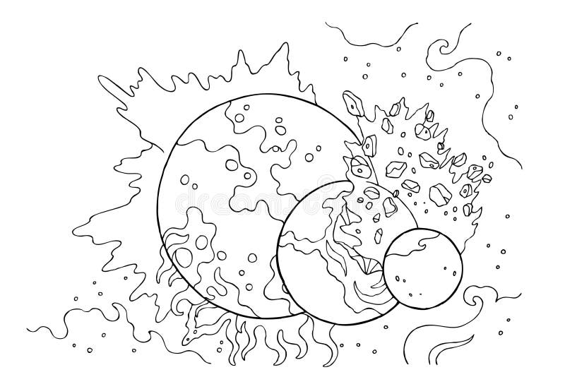Destruction of the Universe Vector Line Art Illustration Stock ...