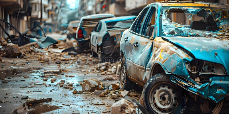 Destruction in Urban Area with Damaged Vehicles Aftermath of Conflict ...