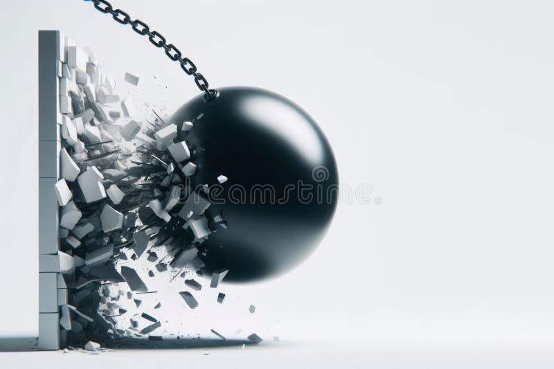 Destruction of the Wall with a Demolition Ball on a Light Background ...