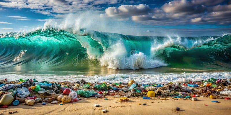 A Destructive Dance Ocean Waves Crash Against a Beach Littered with ...