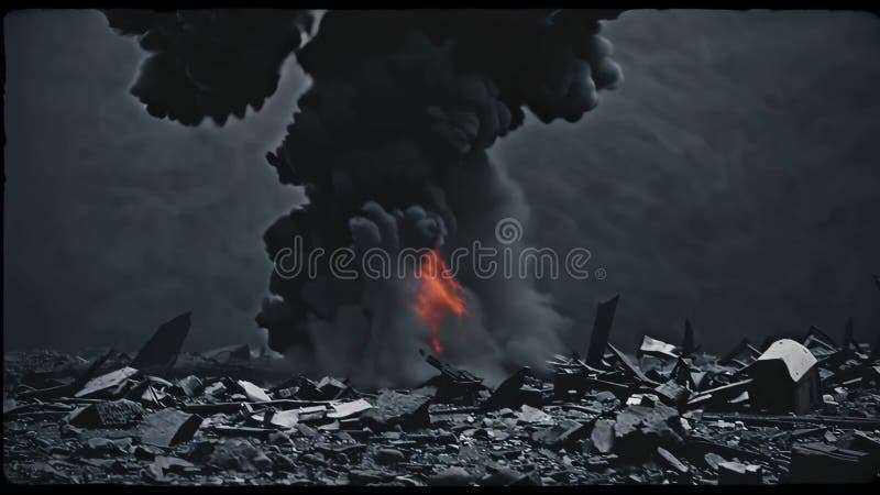 Destructive Explosion in a Dark Landscape, Powerful Energy Release. War ...
