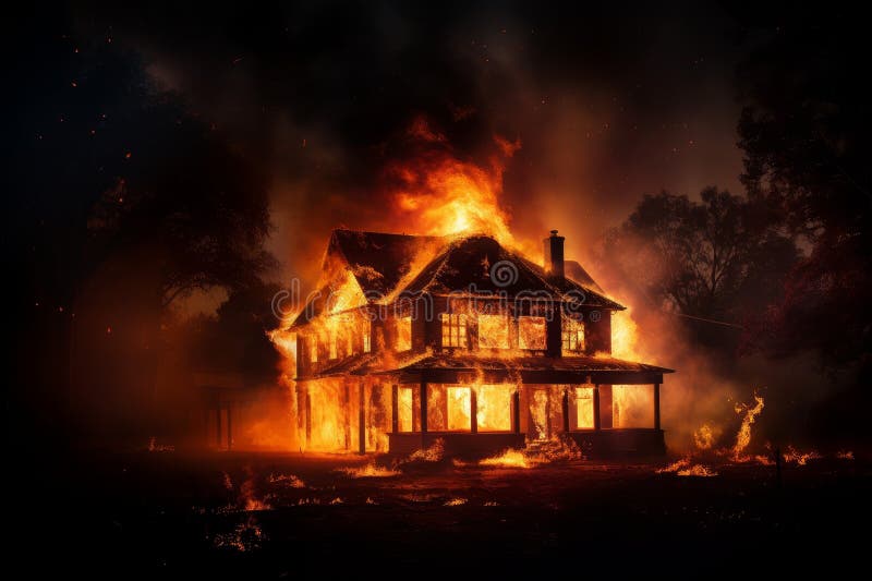 Destructive House in Fire. Generate Ai Stock Image - Image of flame ...
