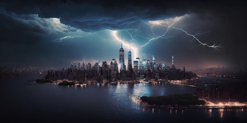 Destructive and Powerful Thunder Storm Strike Metropolis City with ...