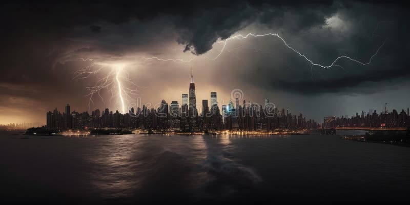 Destructive and Powerful Thunder Storm Strike Metropolis City with ...