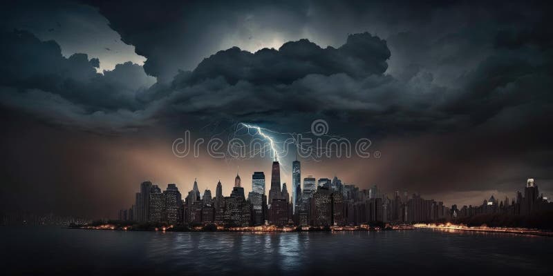 Destructive and Powerful Thunder Storm Strike Metropolis City with ...