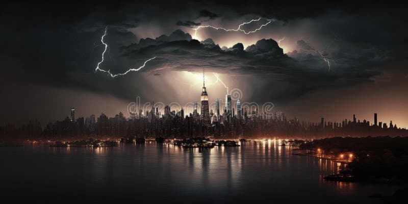 Destructive and Powerful Thunder Storm Strike Metropolis City with ...