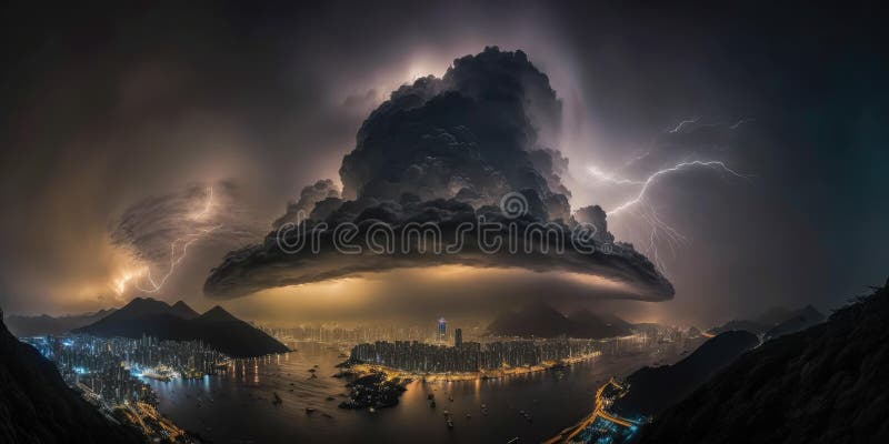 Destructive and Powerful Thunder Storm Strike Metropolis City with ...