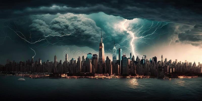 Destructive and Powerful Thunder Storm Strike Metropolis City with ...