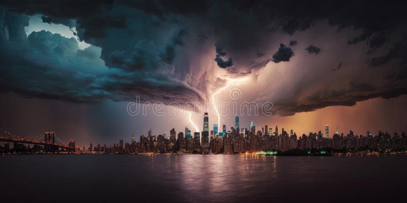 Destructive and Powerful Thunder Storm Strike Metropolis City with ...