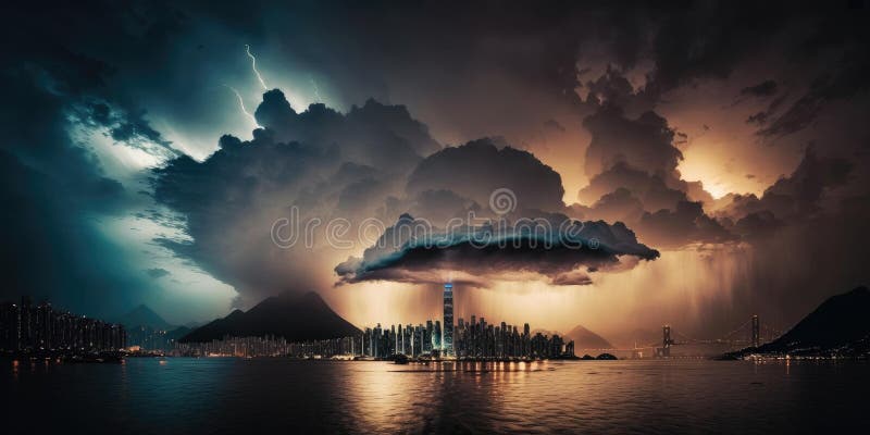 Destructive and Powerful Thunder Storm Strike Metropolis City with ...