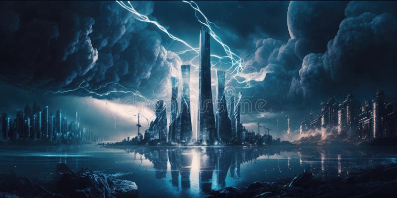 Destructive and Powerful Thunder Storm Strike Metropolis City with ...