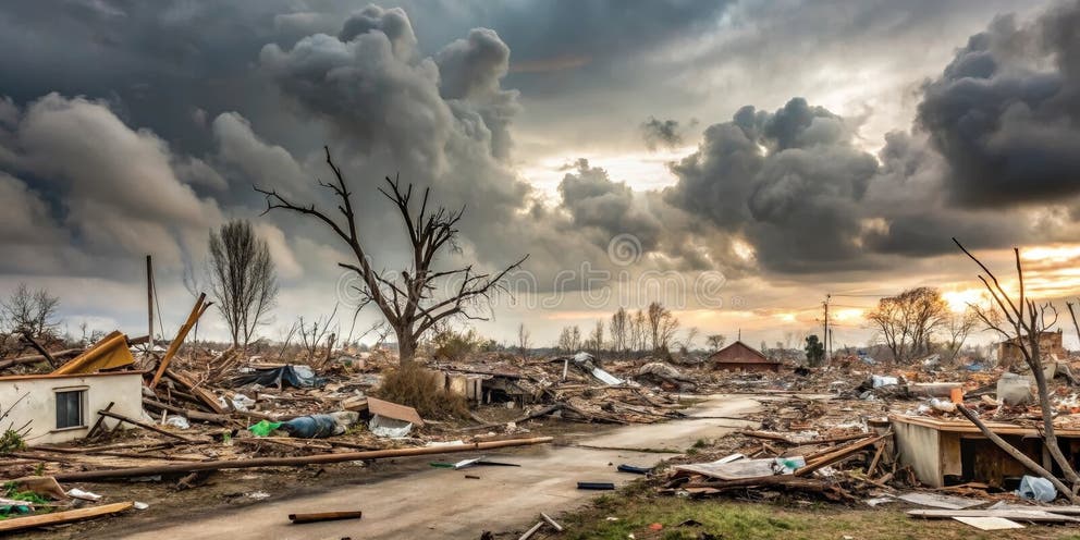 Destructive Storm Aftermath a Desolate Landscape of Debris and Broken ...
