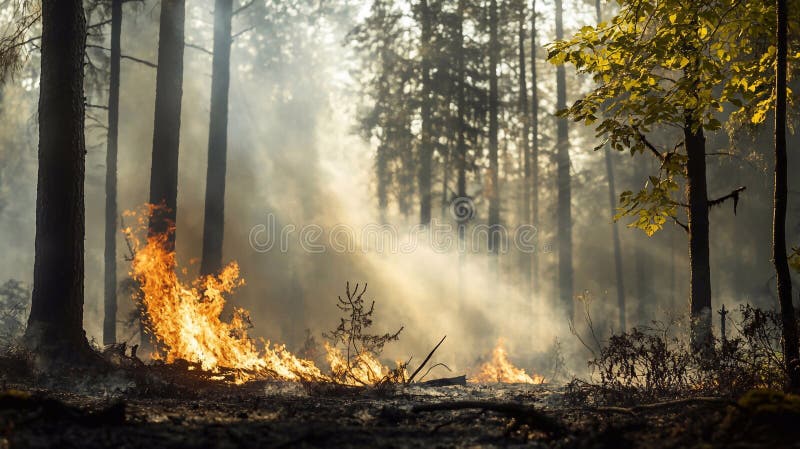 Destructive Wildfire Engulfing Forest Area during Daylight in a Natural ...