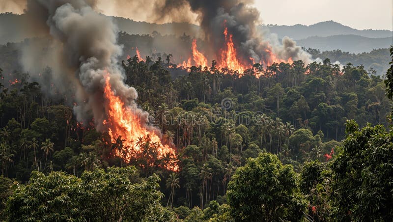 Destructive Wildfire in Lush Papua New Guinea Rainforest Stock ...