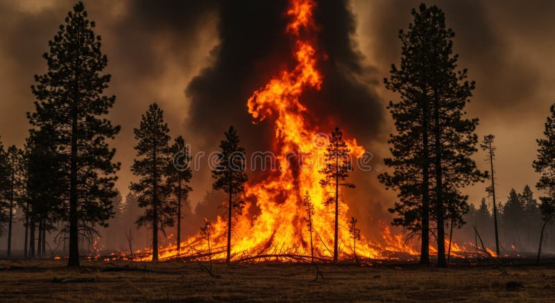 A Destructive Wildfire Sweeping through a Forest Stock Illustration ...