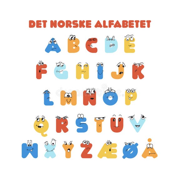 Norwegian Colorful Latin Alphabet for Kids Education with Doodle Hand ...