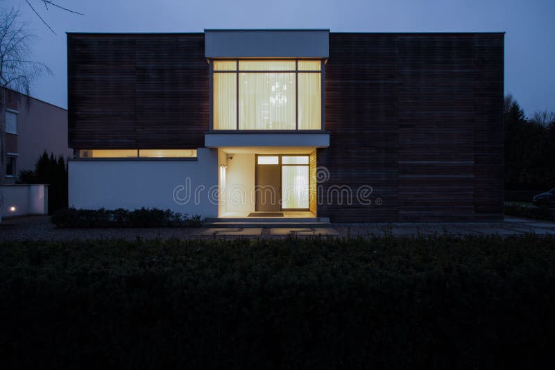Detached house at night stock image. Image of family - 59537065
