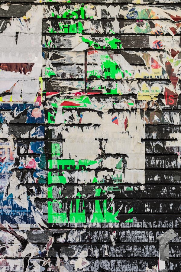 Detached Poster on a Painted Wall Stock Image - Image of urban, crack ...