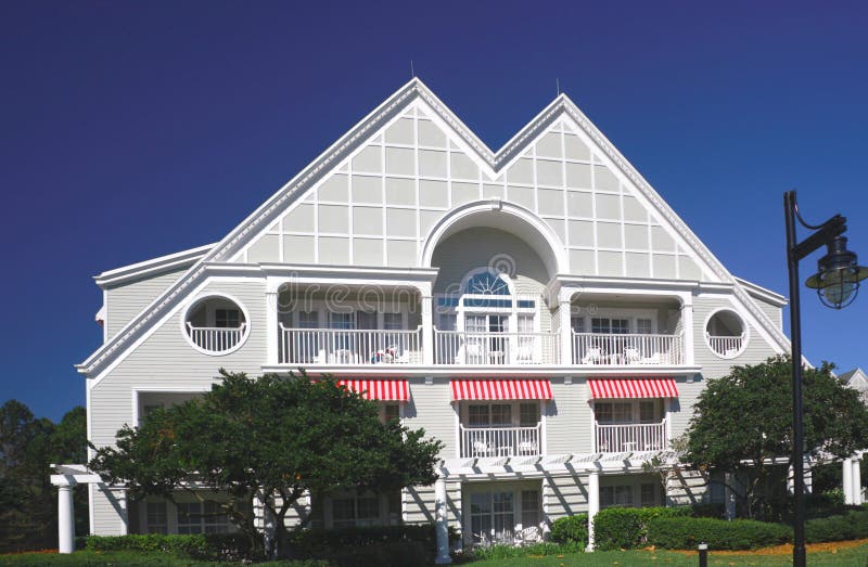 Detached Two-storied House Facade with Terrace Stock Photo - Image of ...