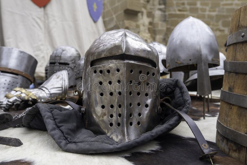 Old medieval helmet stock photo. Image of castle, fight - 306376456