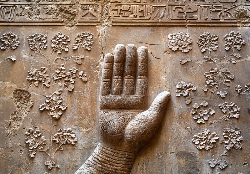 Detail of an Assyrian Wall Relief with a Cone in the Hand of a Genius ...