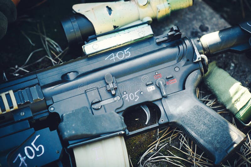 Detail Automatic Rifle Weapons Lying on the Ground Stock Image - Image ...