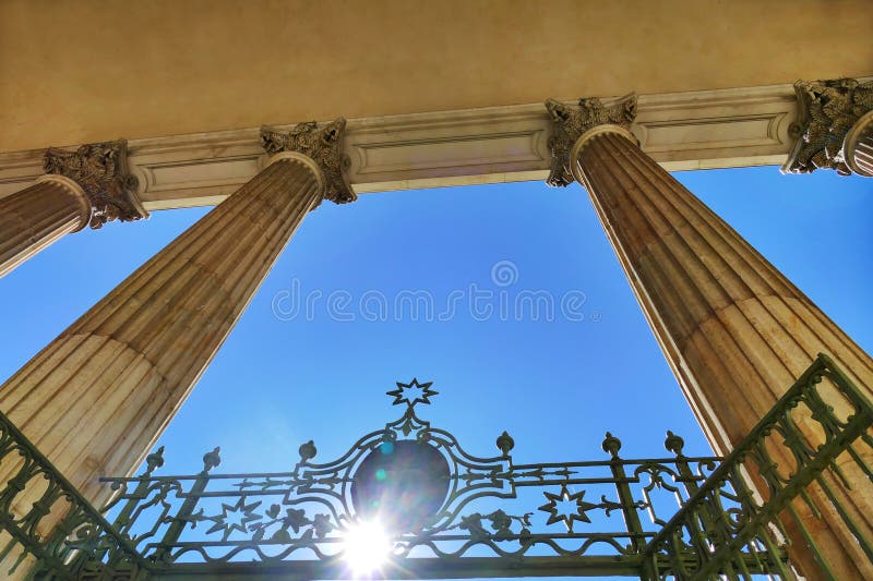 Detail from Below of Ancient Marble Colonnade in Neoclassical Style ...