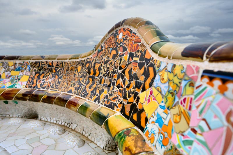 The Bench By Gaudi In Parc Guell. Barcelona. Stock Photo - Image of ...