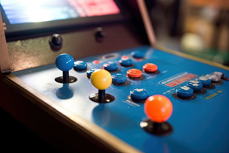 Detail Blue Joystick Buttons Old Arcade Game Gaming Room Stock ...