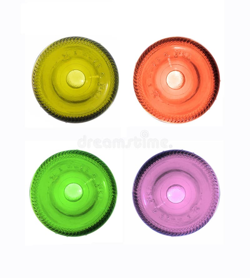 Detail of the Bottom of a Group Bottles on White Stock Photo - Image of ...