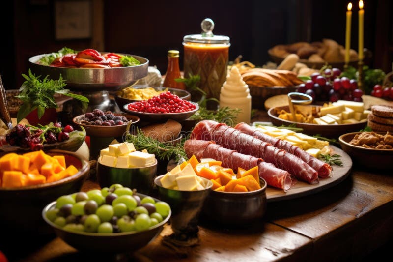 Detail of Boxing Day Buffet Table with Various Foods Stock Photo ...