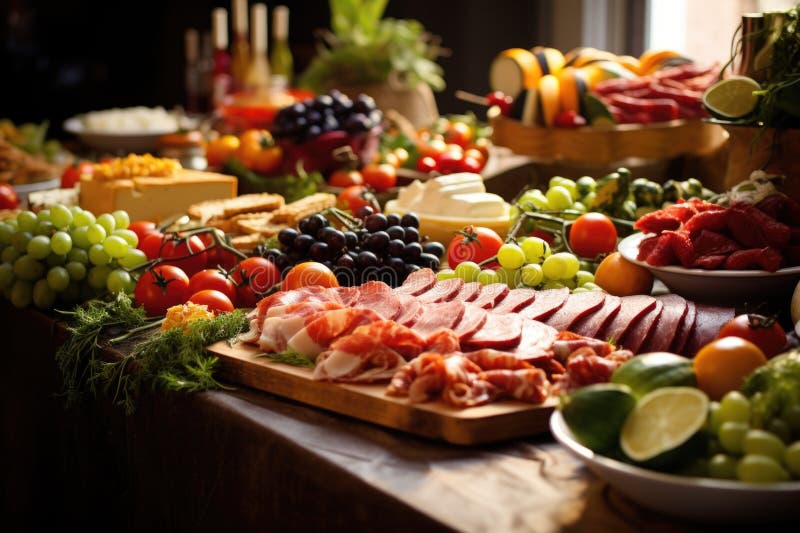 Detail of Boxing Day Buffet Table with Various Foods Stock Illustration ...
